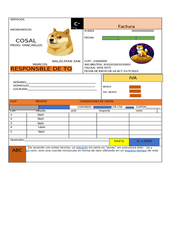 Servicios Informáticos COSAL Factura | PDF | Física teórica