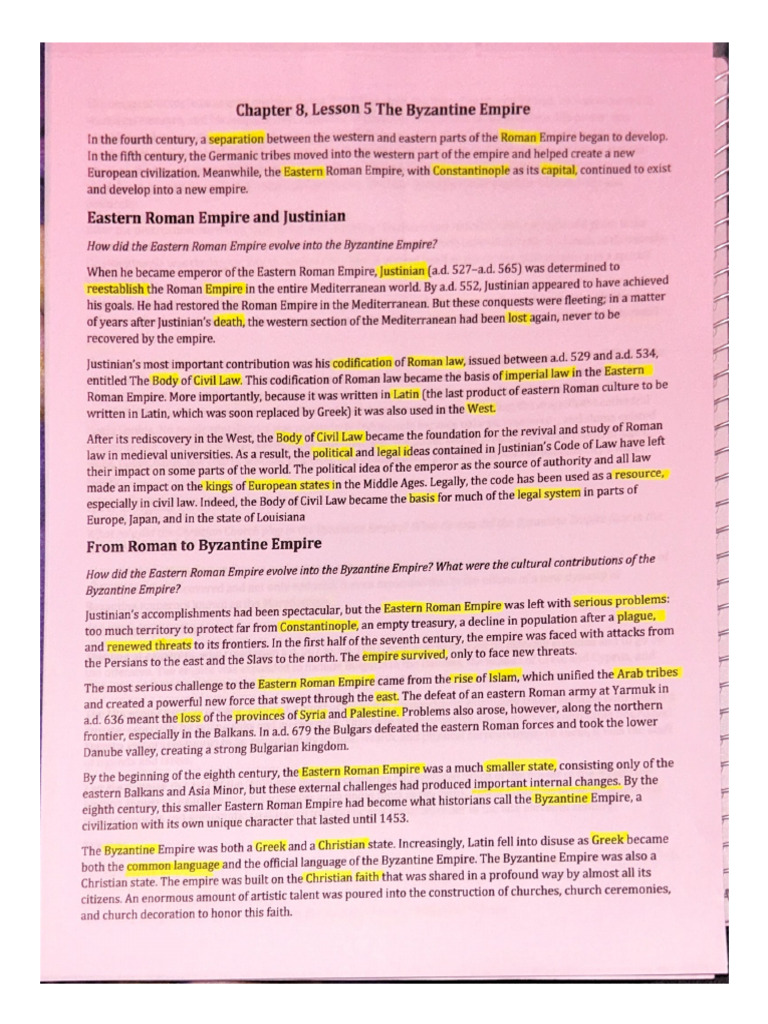Chapter 8, Lesson 5 The Byzantine Empire | PDF