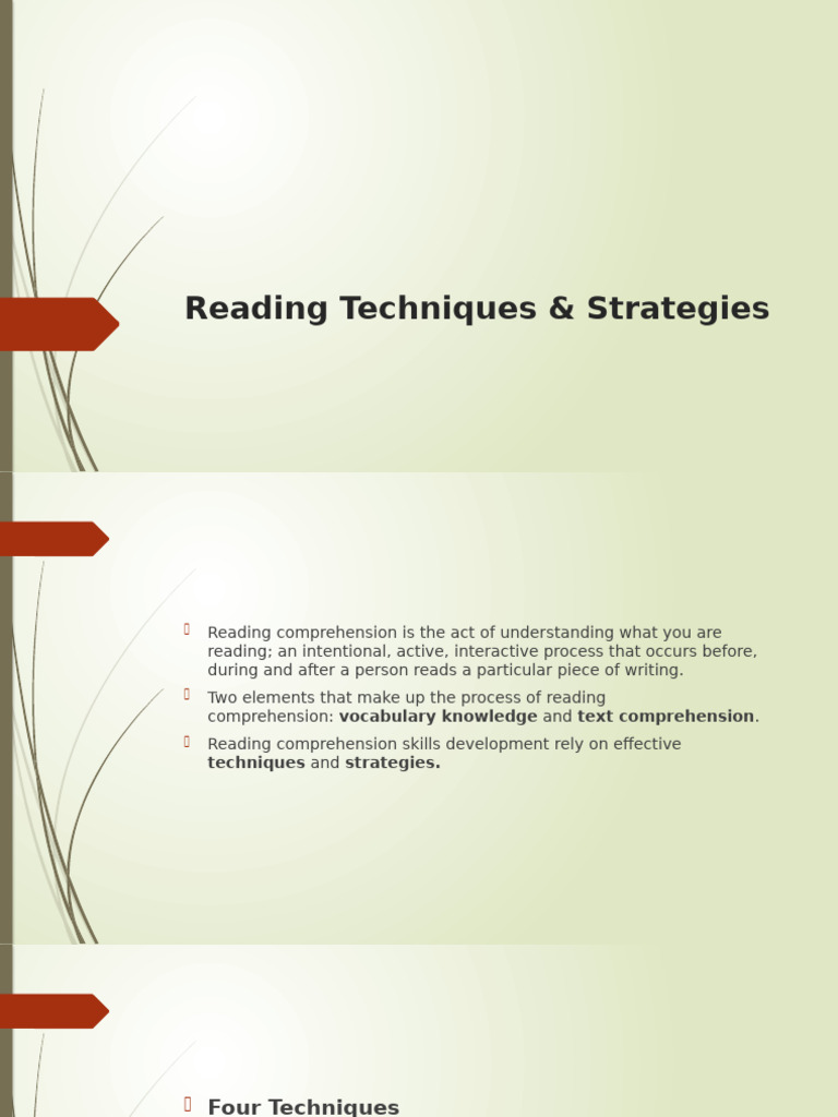 Reading Techniques & Strategies | PDF | Reading Comprehension ...