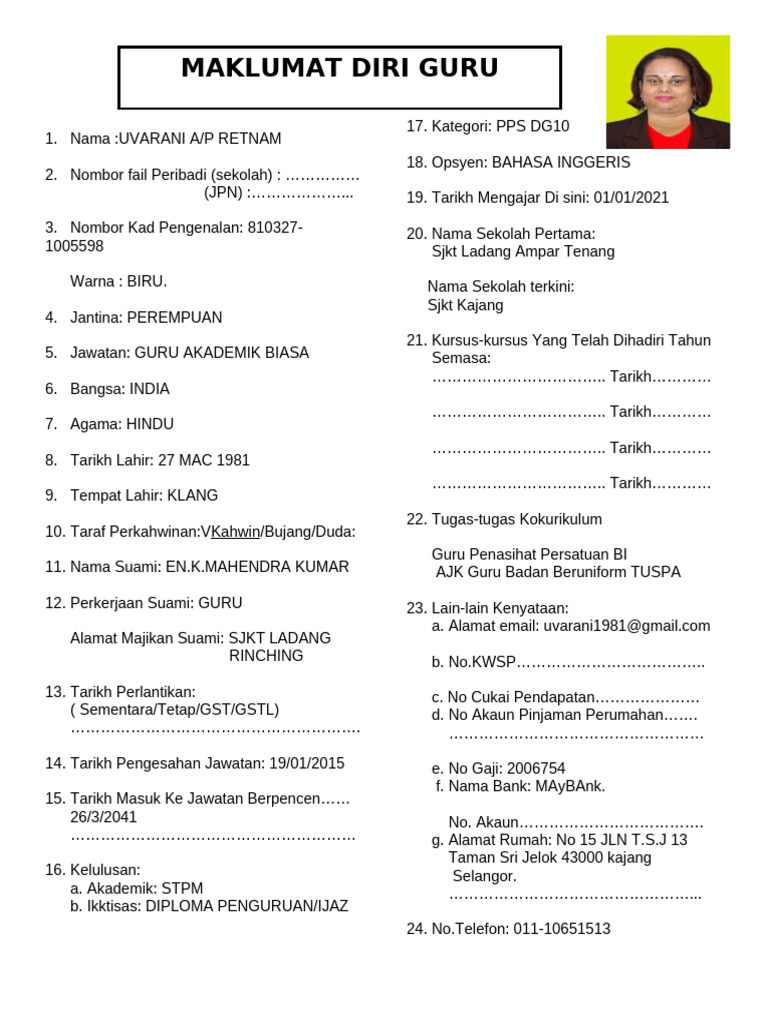 Maklumat Diri Guru RPH | PDF