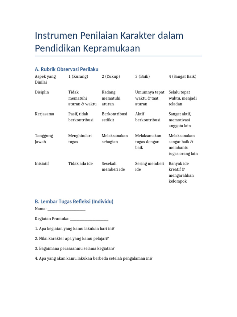 Instrumen Penilaian Pendidikan Kepramukaan | PDF