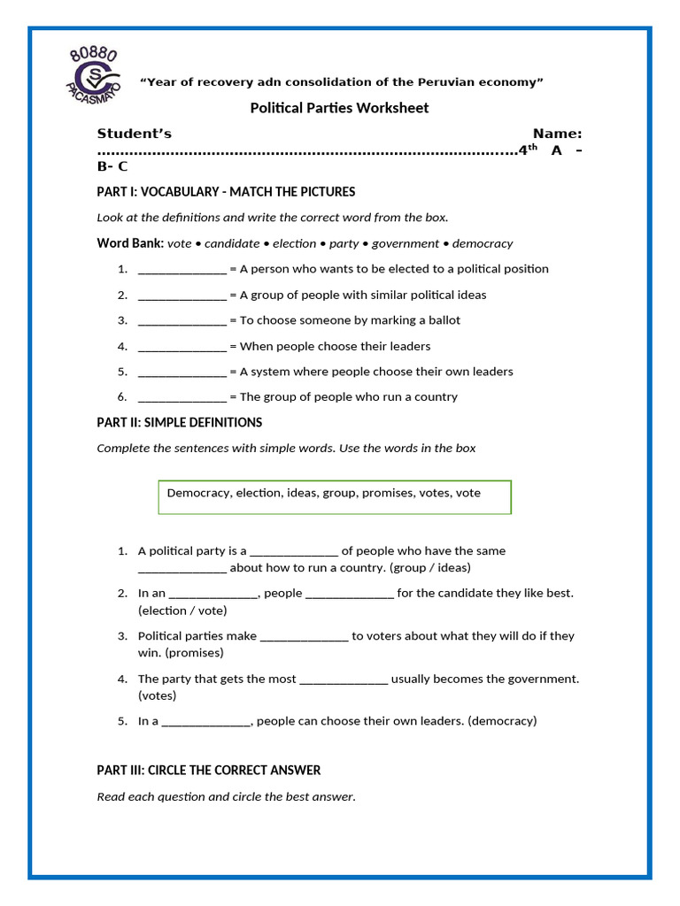 Political Parties Worksheet | PDF | Elections | Political Corruption