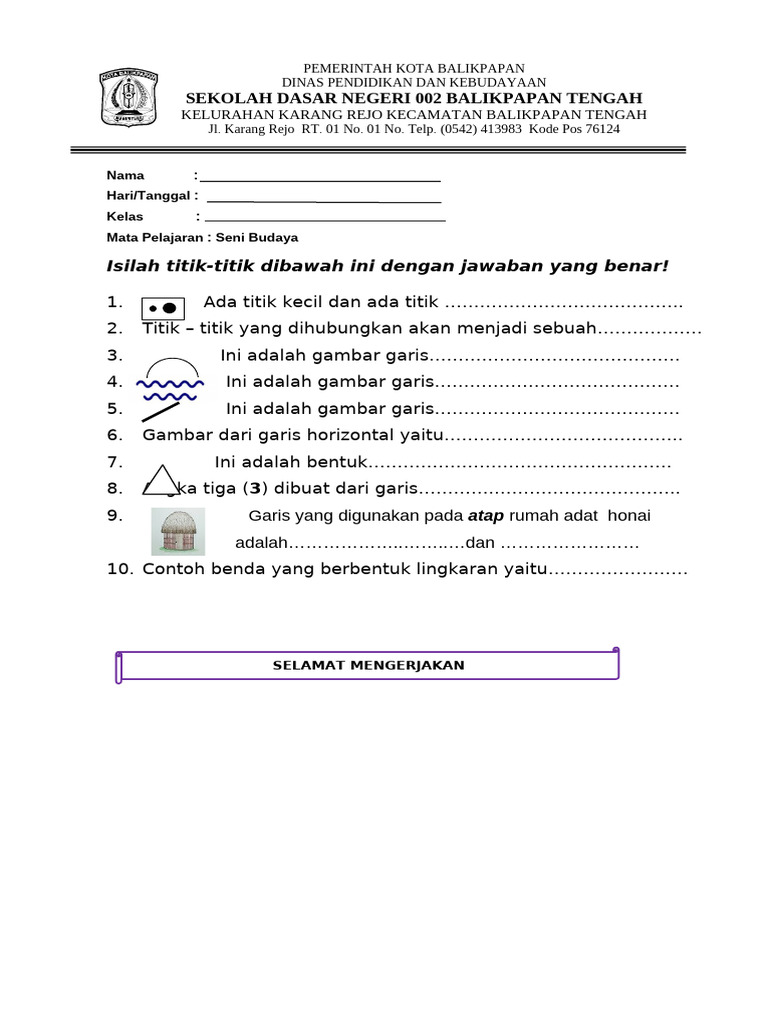 Soal STS SBDP 2024 Kelas 1 | PDF