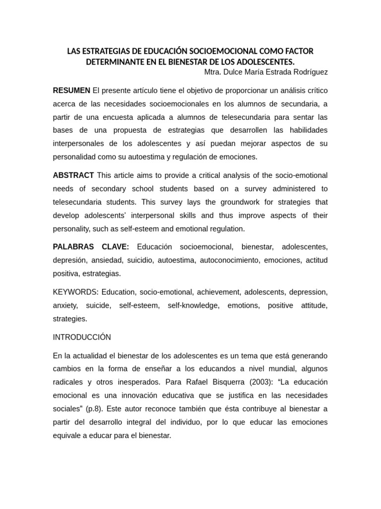 Articulo Educación Socioemocional2 | PDF | Las emociones | Cognición