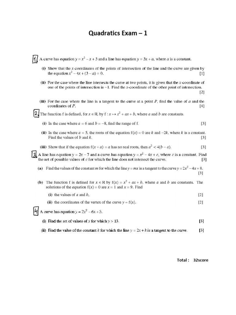 Quadratics Exam | PDF