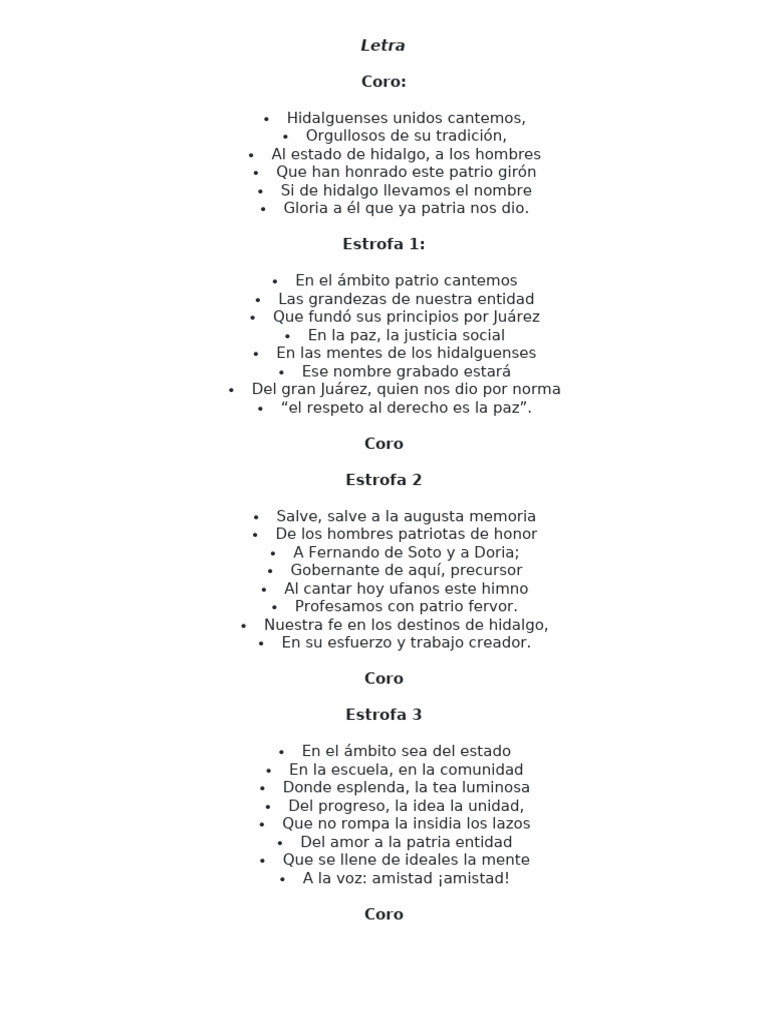 Letra del Himno al Estado de Hidalgo | PDF | Himnos