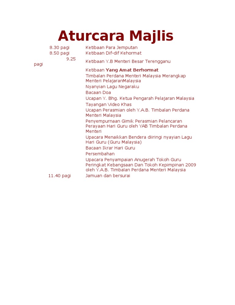 Aturcara Majlis | PDF