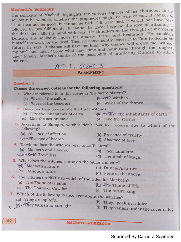 Macbeth (ACT, 1 Scenes 3,4,5,6, and 7) Answers | PDF