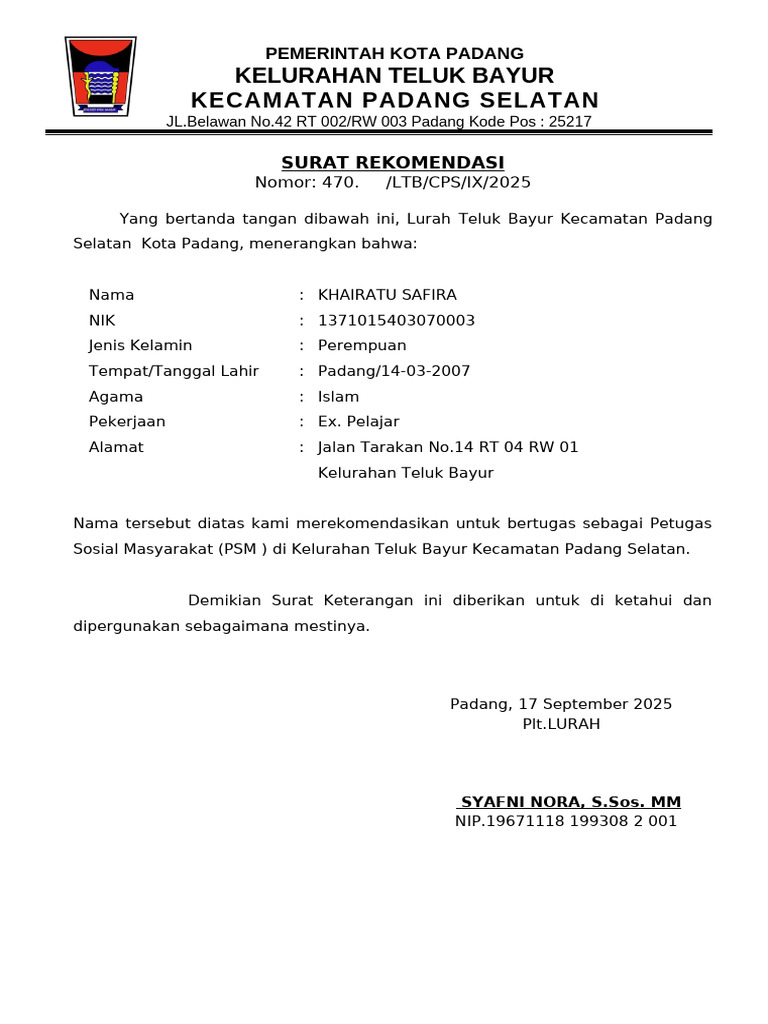 Surat Rekomendasi | PDF