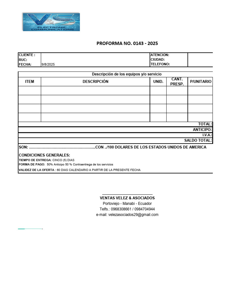 Proforma 0143 - Servicios y Equipos 2025 | PDF