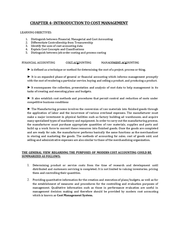 Chapter 4 - Introduction To Cost Management | PDF | Cost Accounting ...