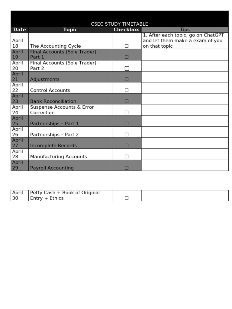 Csec Study Timetable | PDF