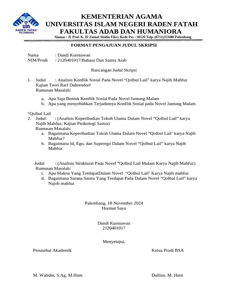 Format Pengajuan Judul Skripsi Dandi-1 | PDF