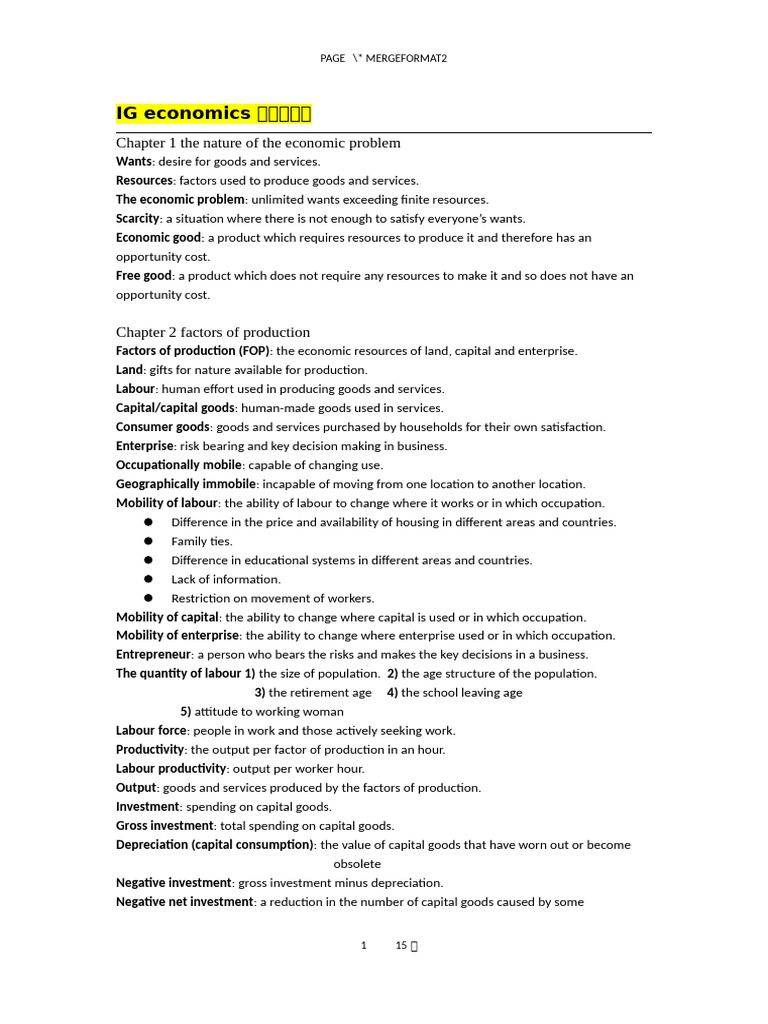 IGCSE Economics 基础知识点 | PDF | Demand | Supply (Economics)