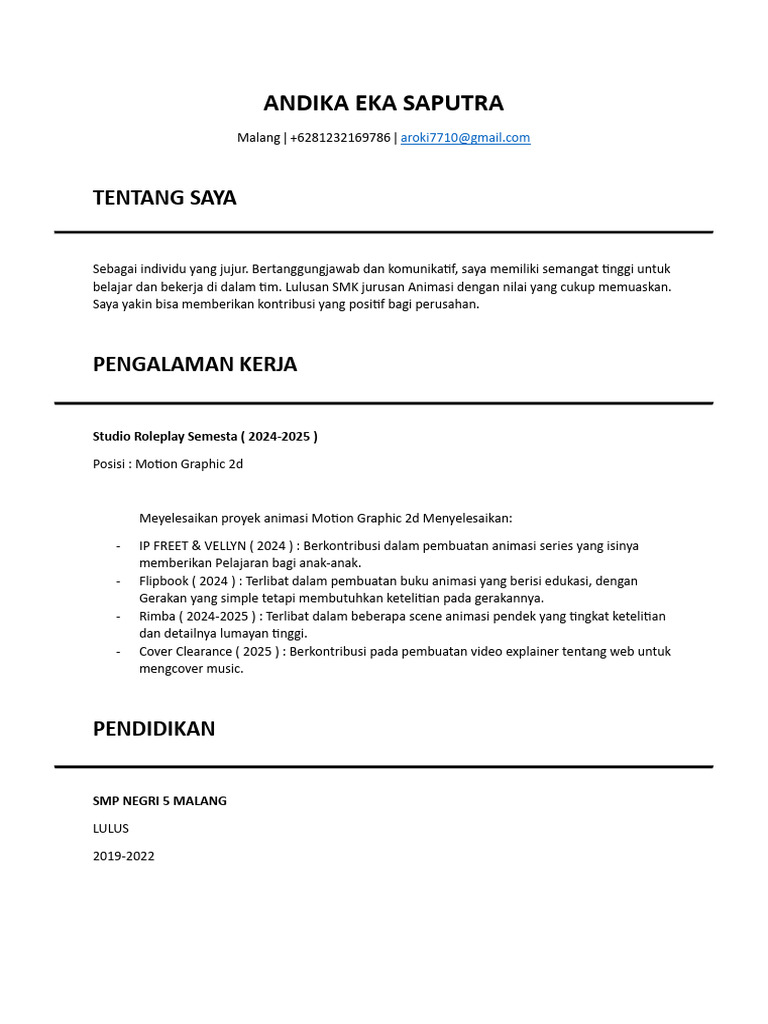 Andika Eka Saputra: Tentang Saya | PDF