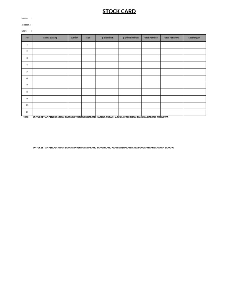 Formulir Stock Card Inventaris | PDF