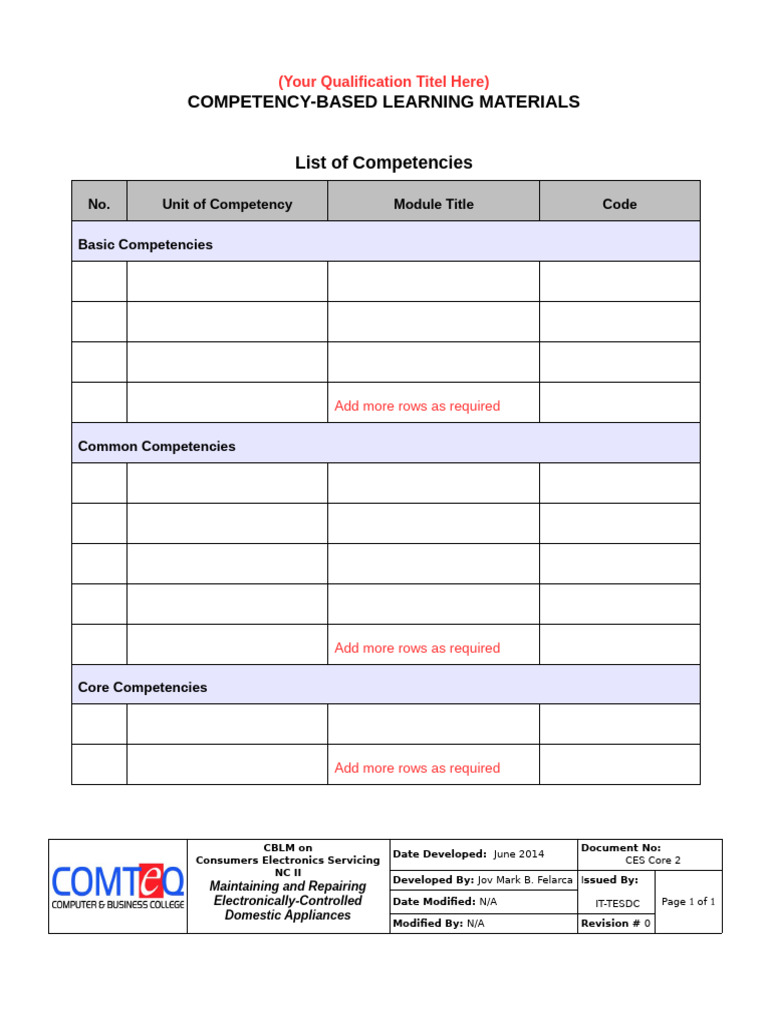 Template CES List of Competencies | PDF