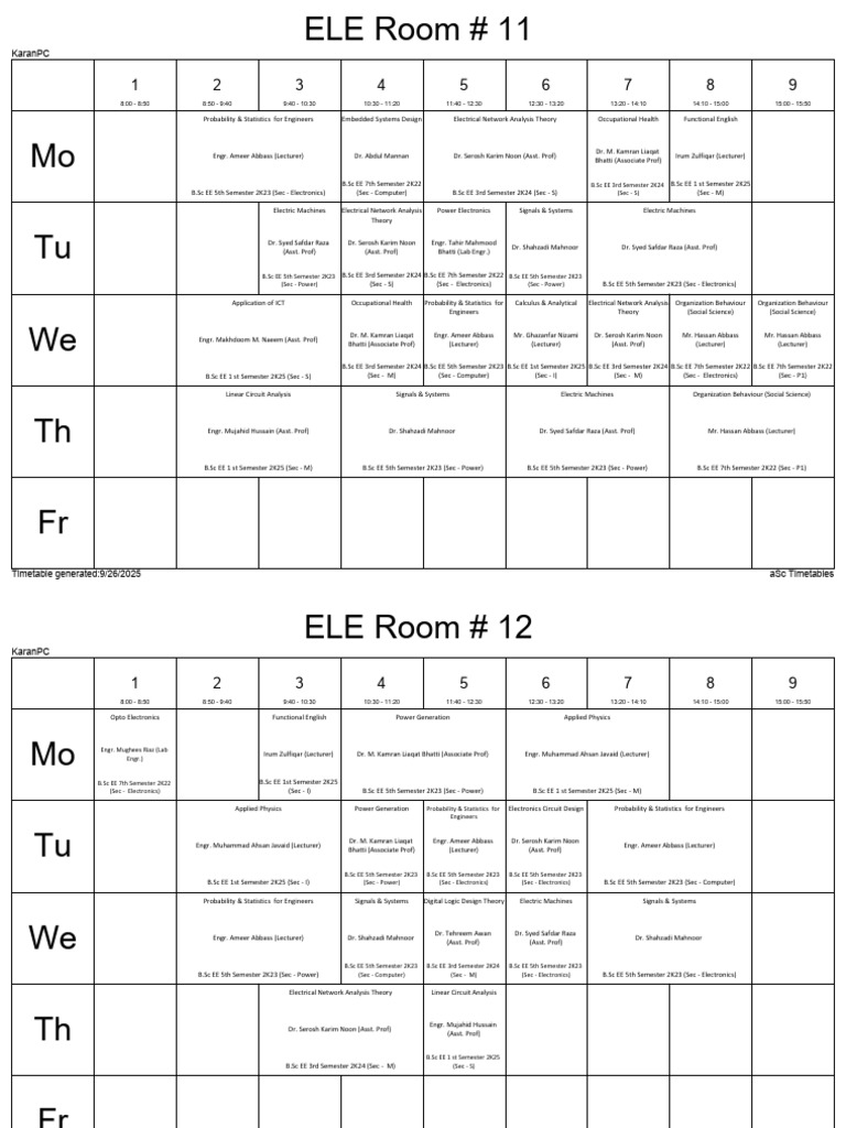 B.Sc EE Timetable 2025 Overview | PDF | Information And Communications ...