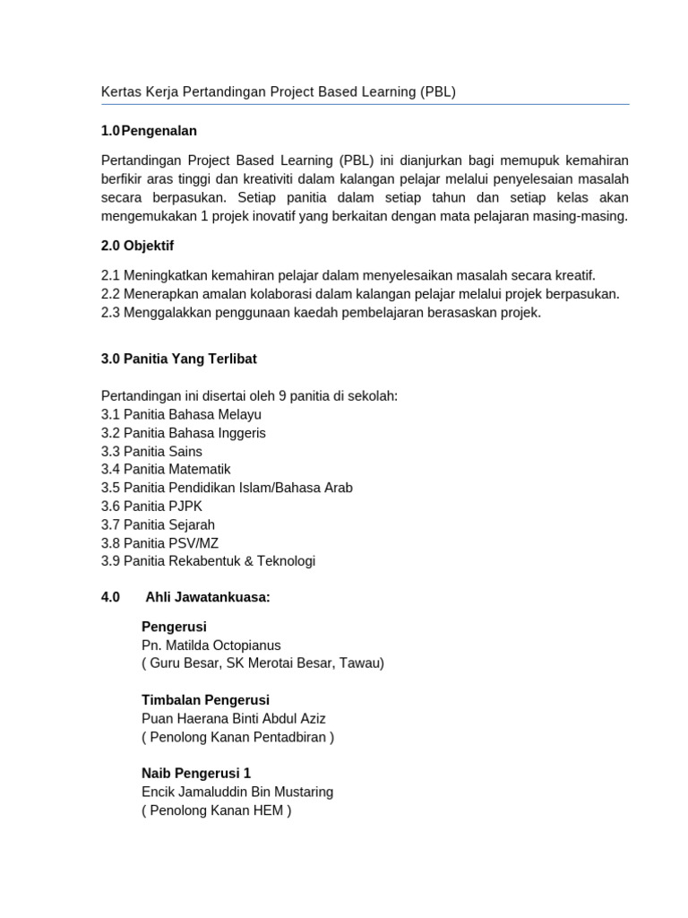 Kertas Kerja Project Based Learning | PDF