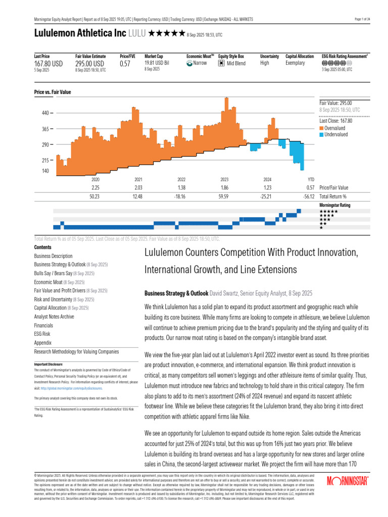 LULU Lululemon Athletica Inc (Stock Report) | PDF | Pricing | Retail