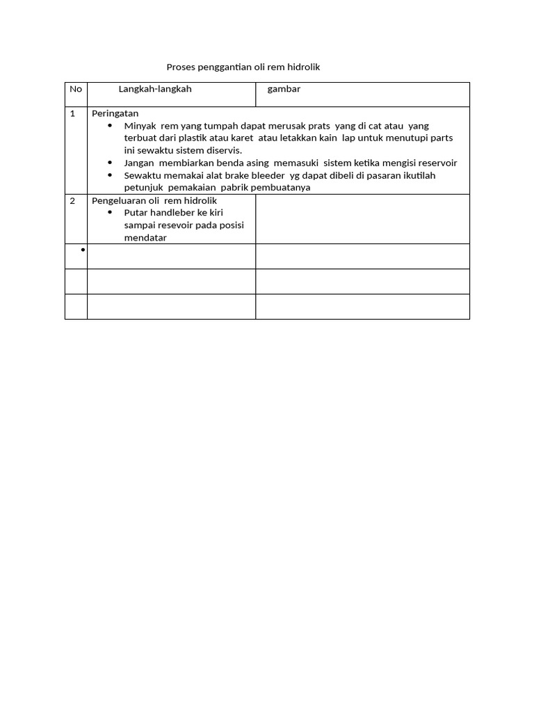 Proses Penggantian Oli Rem Hidrolik | PDF