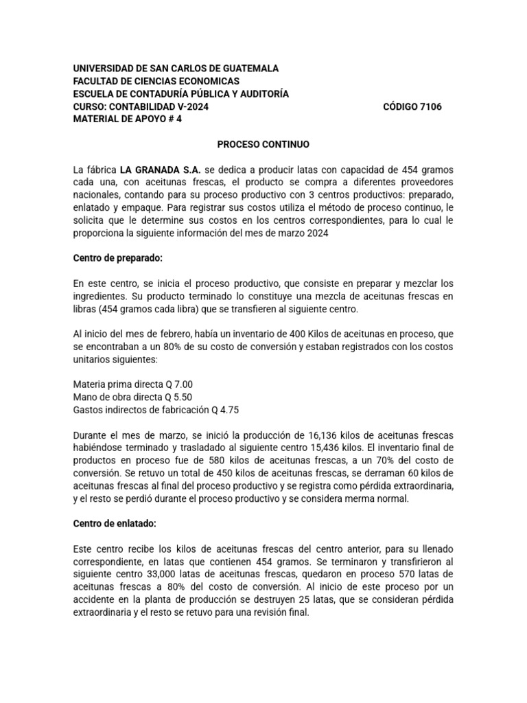 PROCESO CONTINUO Material de Apoyo 4 Aceitunas Granada | PDF | Negocios ...