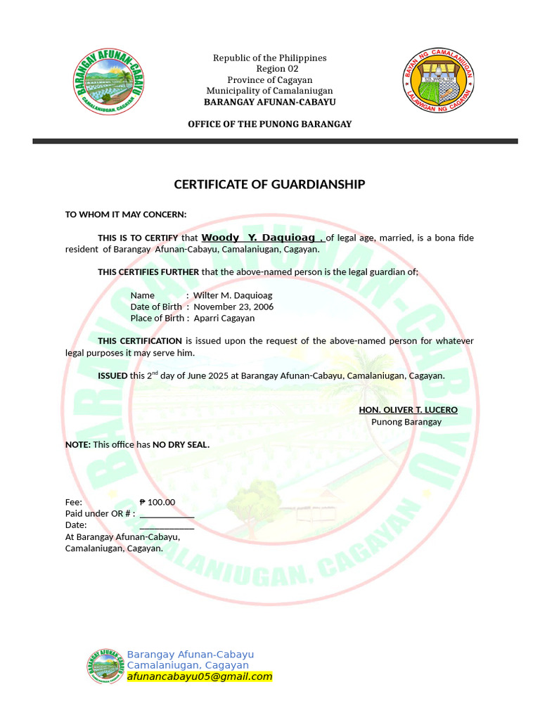 Certificate of Guardianship | PDF