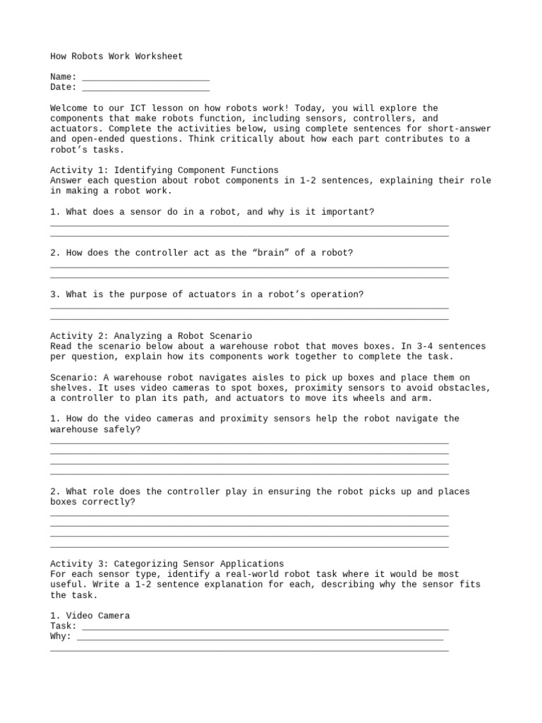 How Robots Work Worksheet | PDF | Robot | Robotics