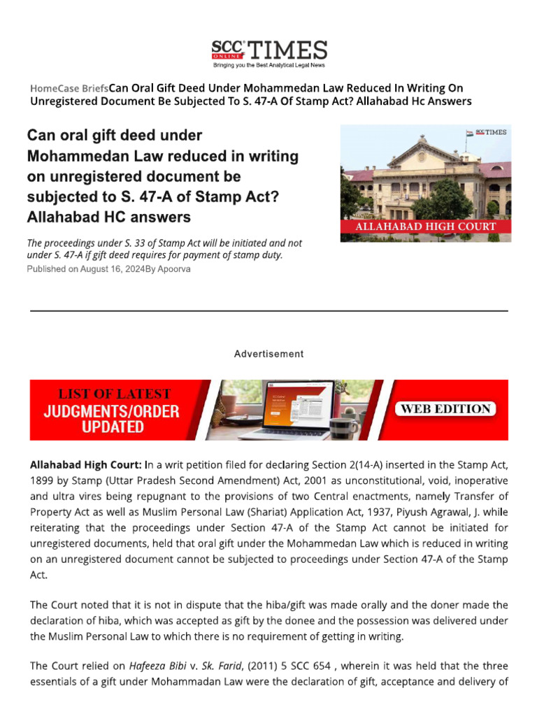Oral Gift Muhammedan Law SCC Online | PDF