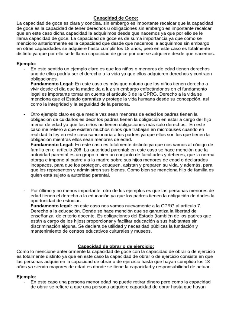 Analisis de Capacidad de Goce y Capacidad de Obrar o de Ejercicio ...