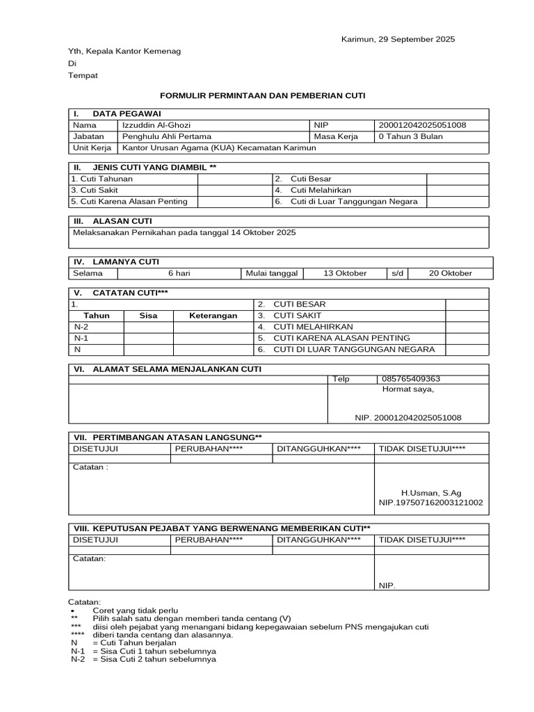 Form Cuti | PDF