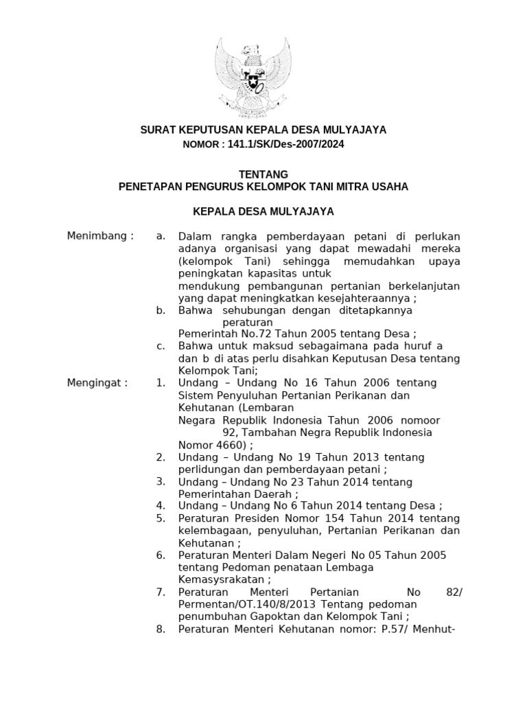 SK Kelompok Tani Kepala Desa | PDF