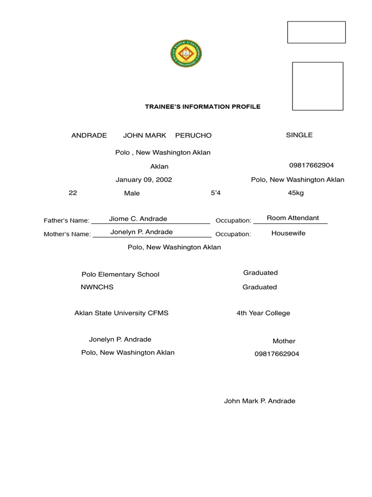 Student-Trainee Information Profile | PDF