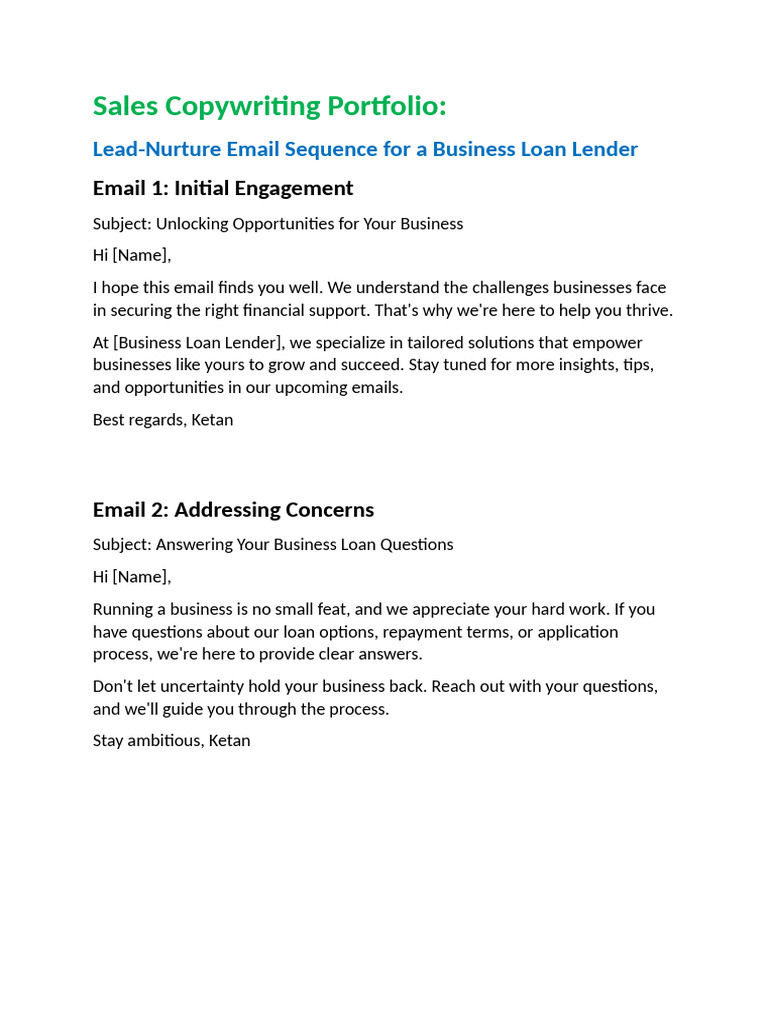 Sales Copywriting Portfolio PRT | PDF