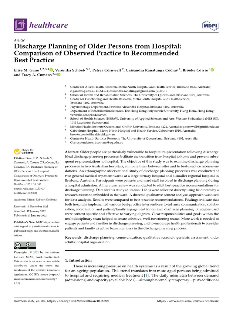 Discharge Planning of Older Persons From Hospital - Comparison of ...