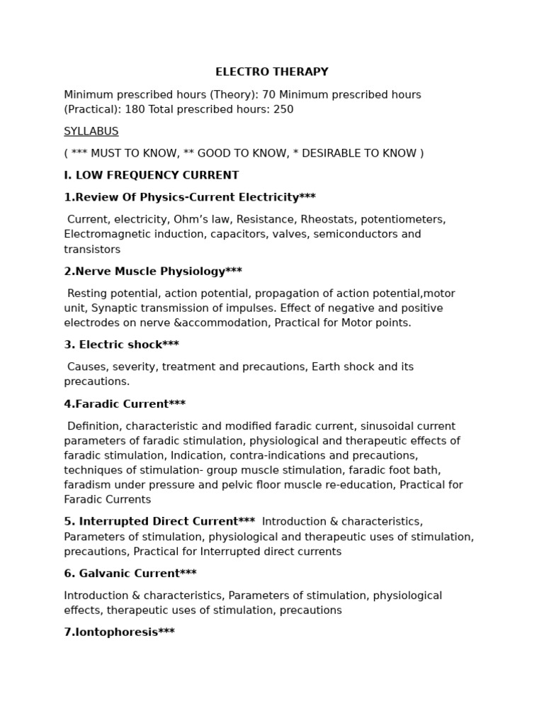 Comprehensive Electrotherapy Syllabus | PDF | Electric Current | Ultrasound