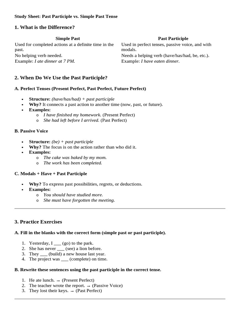 Past Tense and Participle Guide | PDF