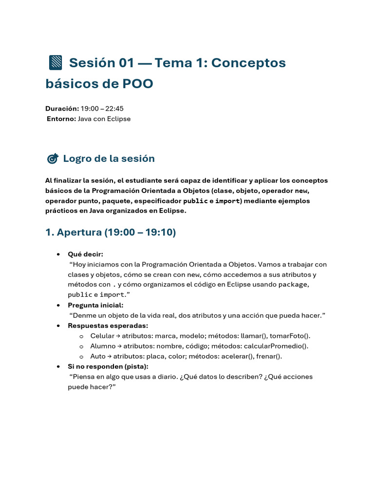 ? Sesión 01 - Tema 1 Conceptos Básicos de POO | PDF | Objeto (informática) | Programación ...