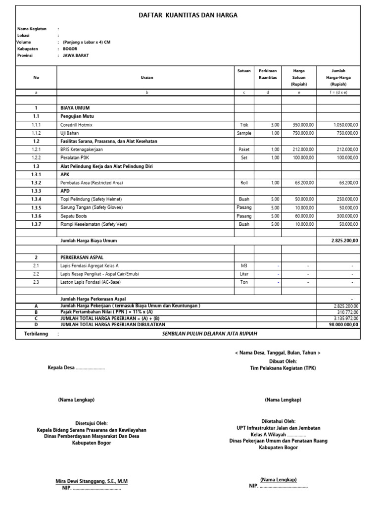 Contoh Rab Desa Bankeu 2025 Ac Base 1 | PDF