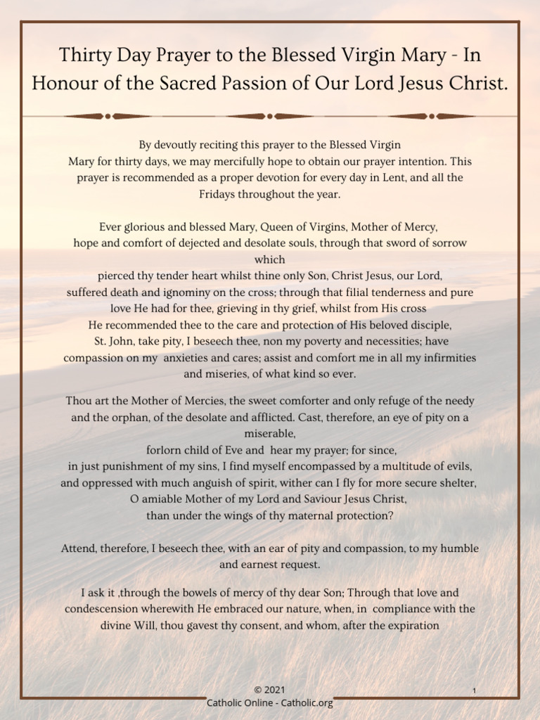 Thirty Day Prayer To The Blessed Virgin Mary - in Honour of The Sacred ...