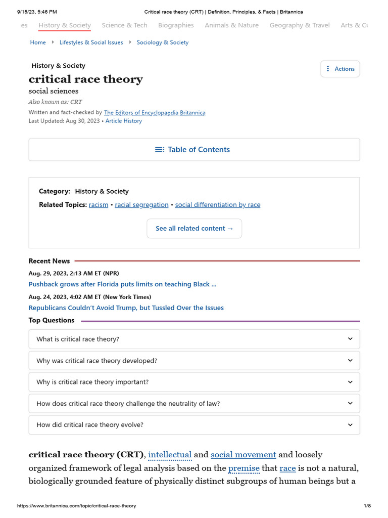 Critical Race Theory (CRT) - Definition, Principles, & Facts ...