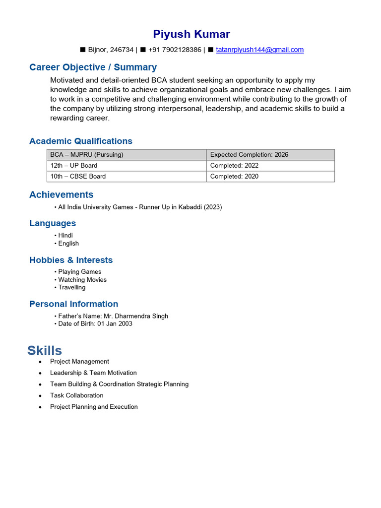 Piyush Singh Resume Updated | PDF