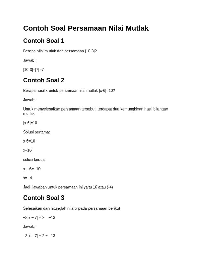 Contoh Soal Persamaan Nilai Mutlak | PDF
