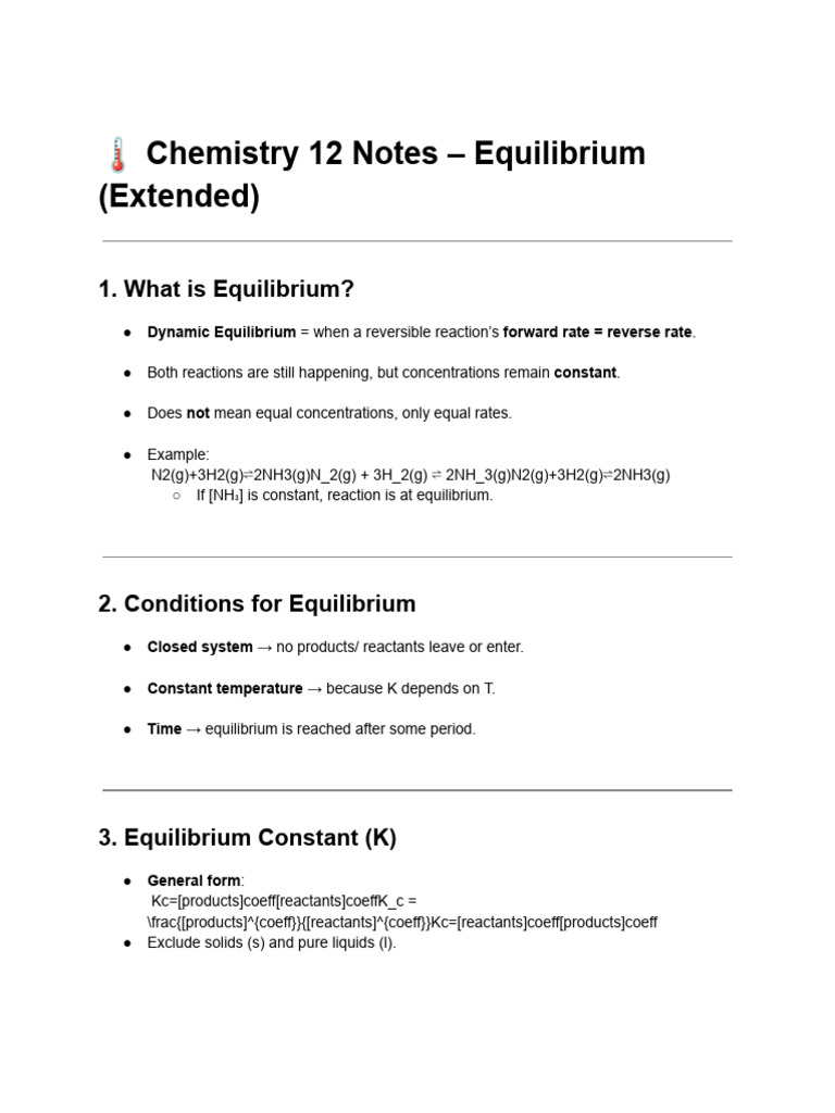 Chem 12 Notes | PDF | Chemical Equilibrium | Chemical Reactions