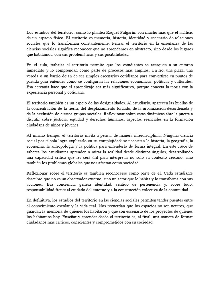 Estudios Del Territorio y Su Intencionalidad Pedagógica. | PDF ...
