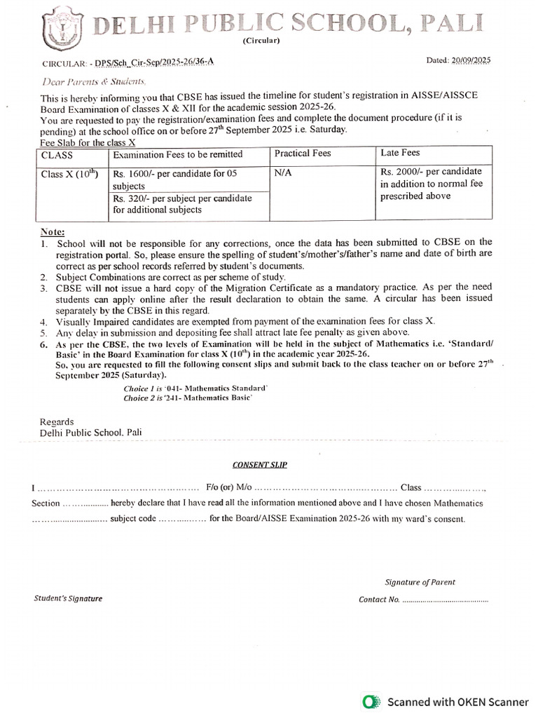 Circular 36-A - Regarding The CBSE Registration of Class X 2025-26 | PDF
