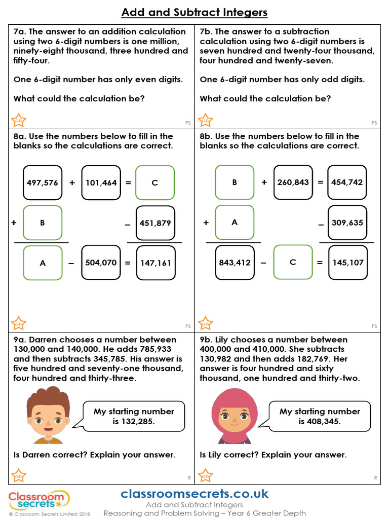 Add and Subtract Extension W ANSWERS | PDF | Mathematics | Arithmetic