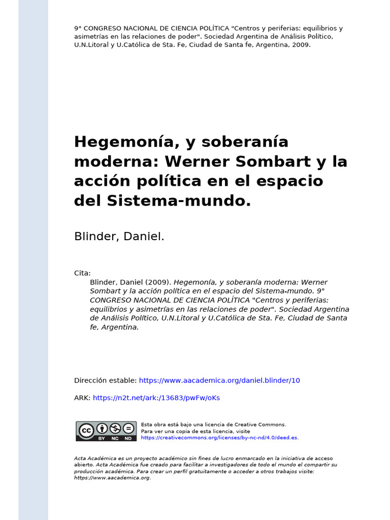 Blinder, Daniel (2009) - Hegemonía, y Soberanía Moderna Werner Sombart ...