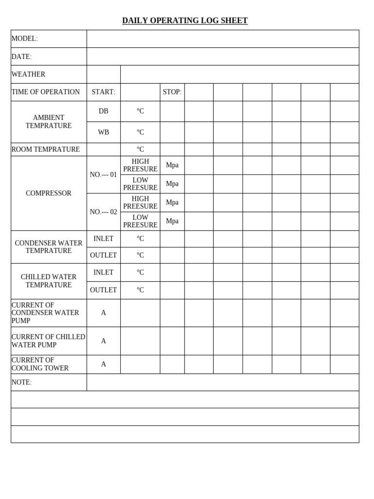 Log Sheet of Water Cooled Chiller | PDF