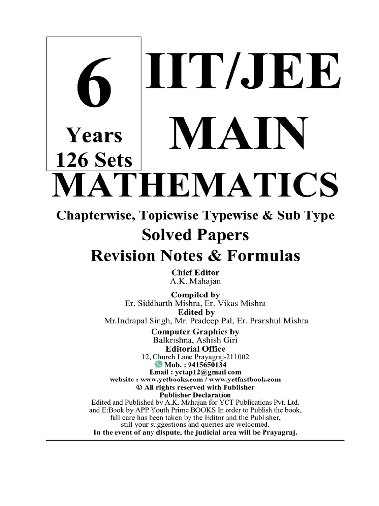 6 Years 126 Sets IIT/JEE MAIN MATHEMATICS Chapterwise, Topicwise ...